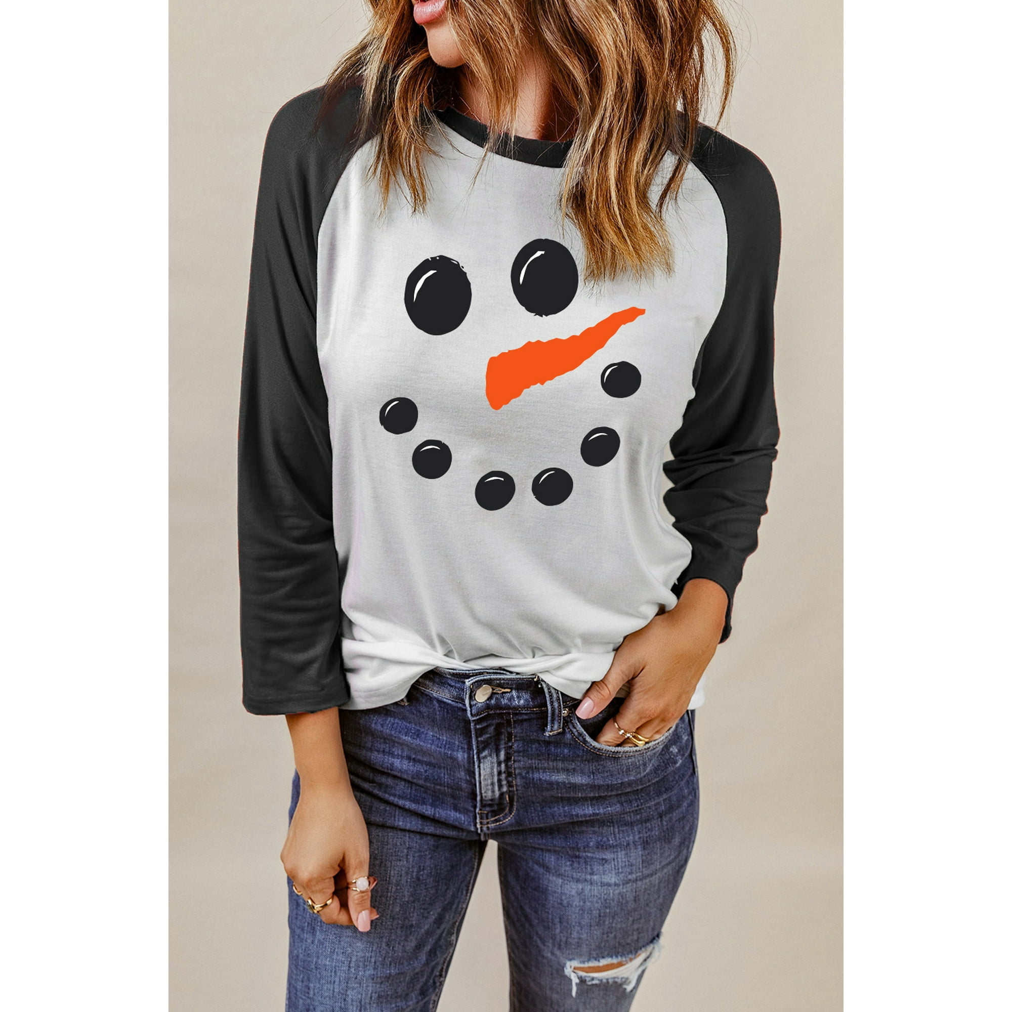 Click here for Poglip Womens Black Christmas Funny Face Print Col... prices