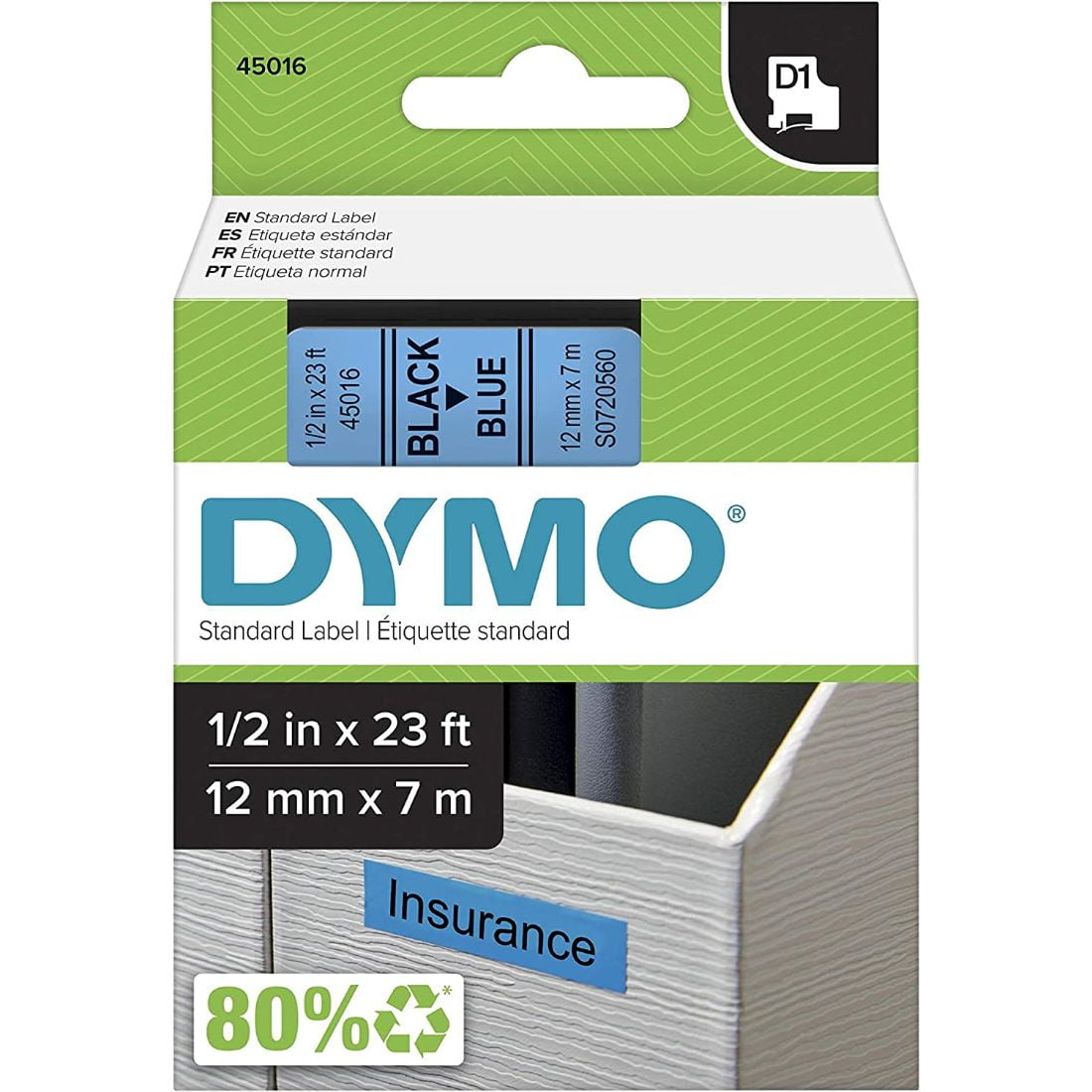 Dymo 45016 Cinta D1 1/2" 12mm Letra, negro/azul DYMO Etiquetas para ...