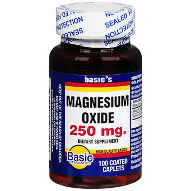 Basic Vitamins Magnesium Oxide 250 mg Caplets - 100 ct - Walmart.com