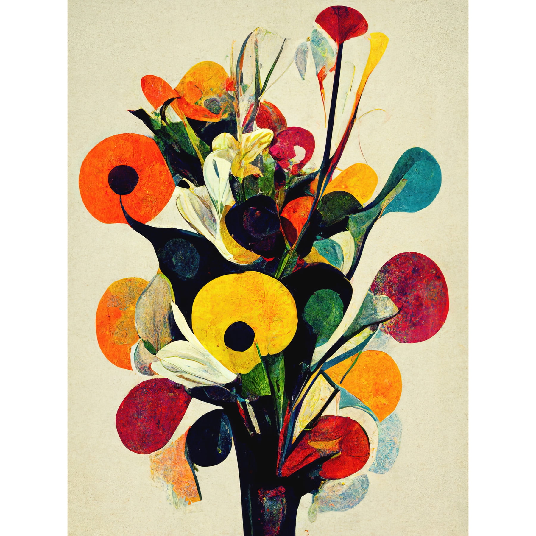 Abstract Kandinsky Inspired Multicolour Flower Bouquet In Vase Unframed ...