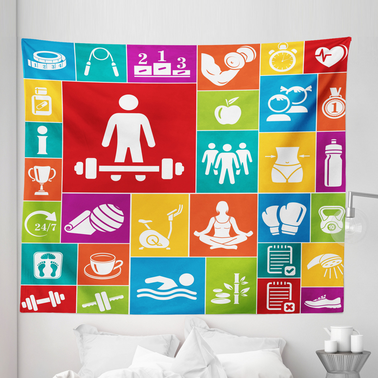 Fitness Tapestry, Different Colorful Fitness Healthy Lifestyle ...