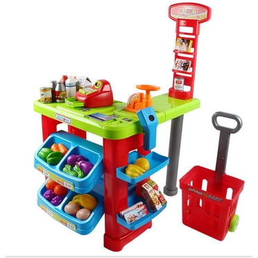 Supermarket Play Set Toys for Kids w/Shopping Cart, Cash Register and ...