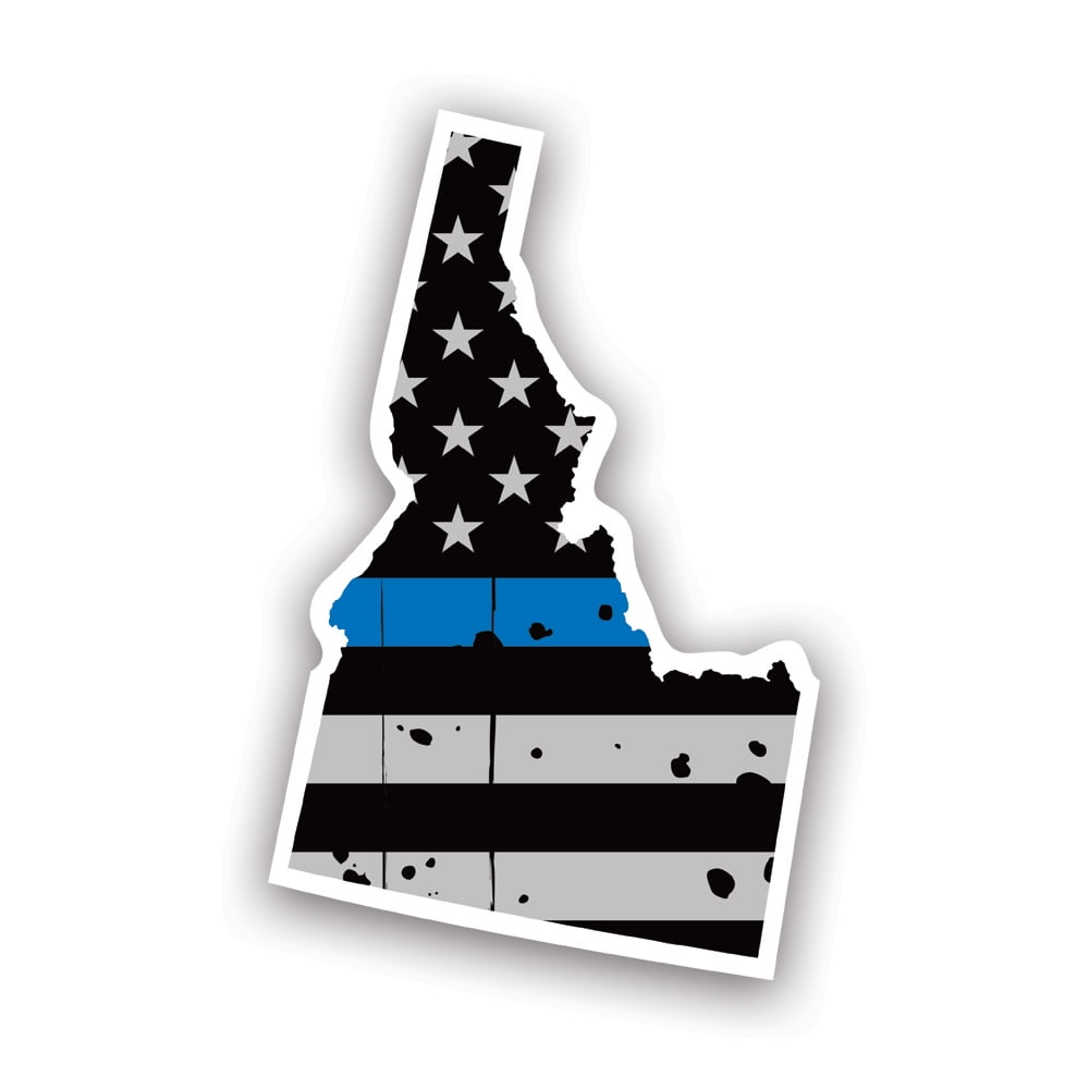 Distressed Thin Blue Line Idaho State Shaped Subdued US Flag Sticker ...