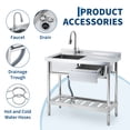 Stainless Steel Kitchen Sink Prep Counter with Pull-out Faucet, 39 Inch ...
