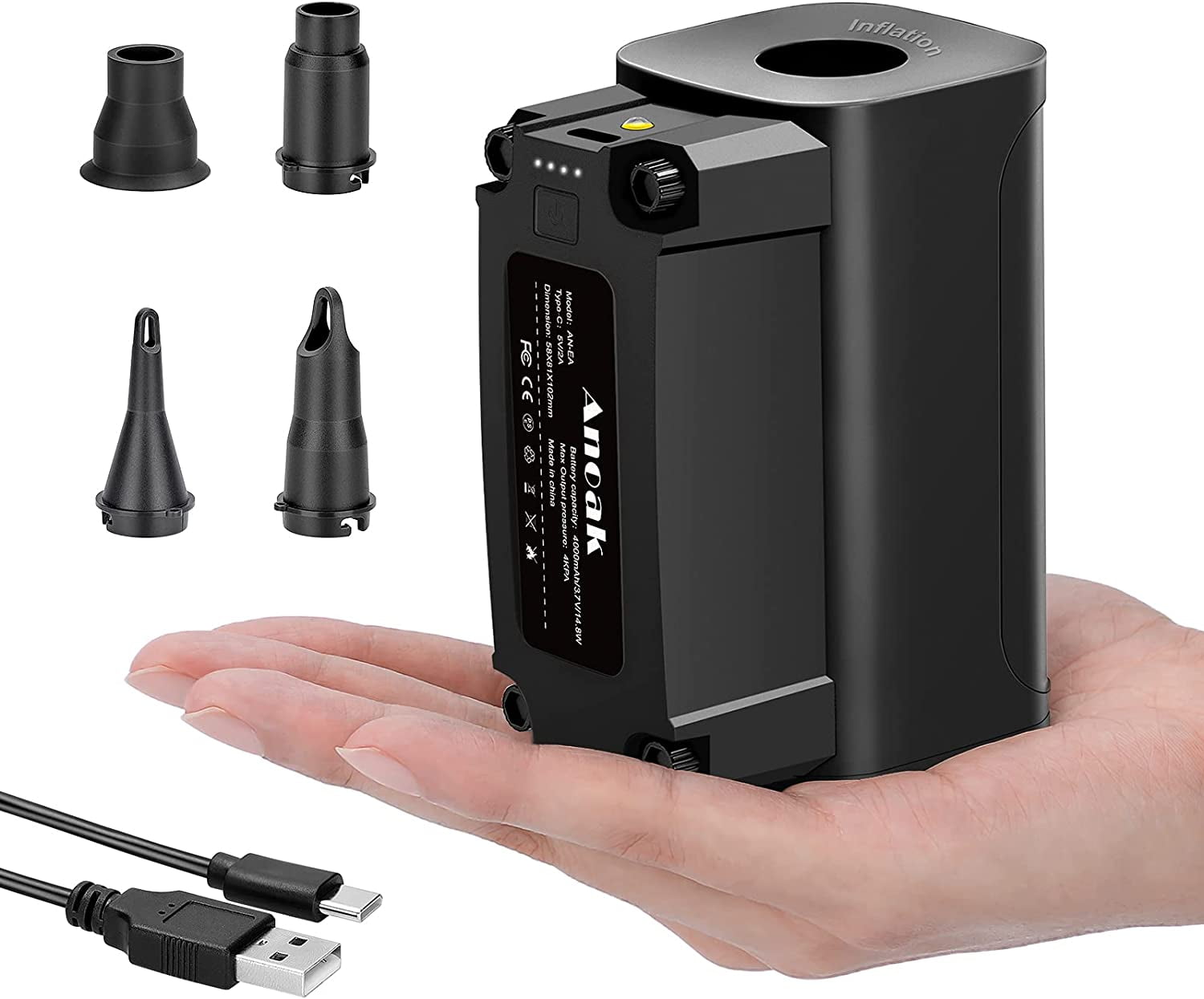 Anoak Tiny Pump Portable Air Pump Mini Air Pump with 4000mAh Battery ...