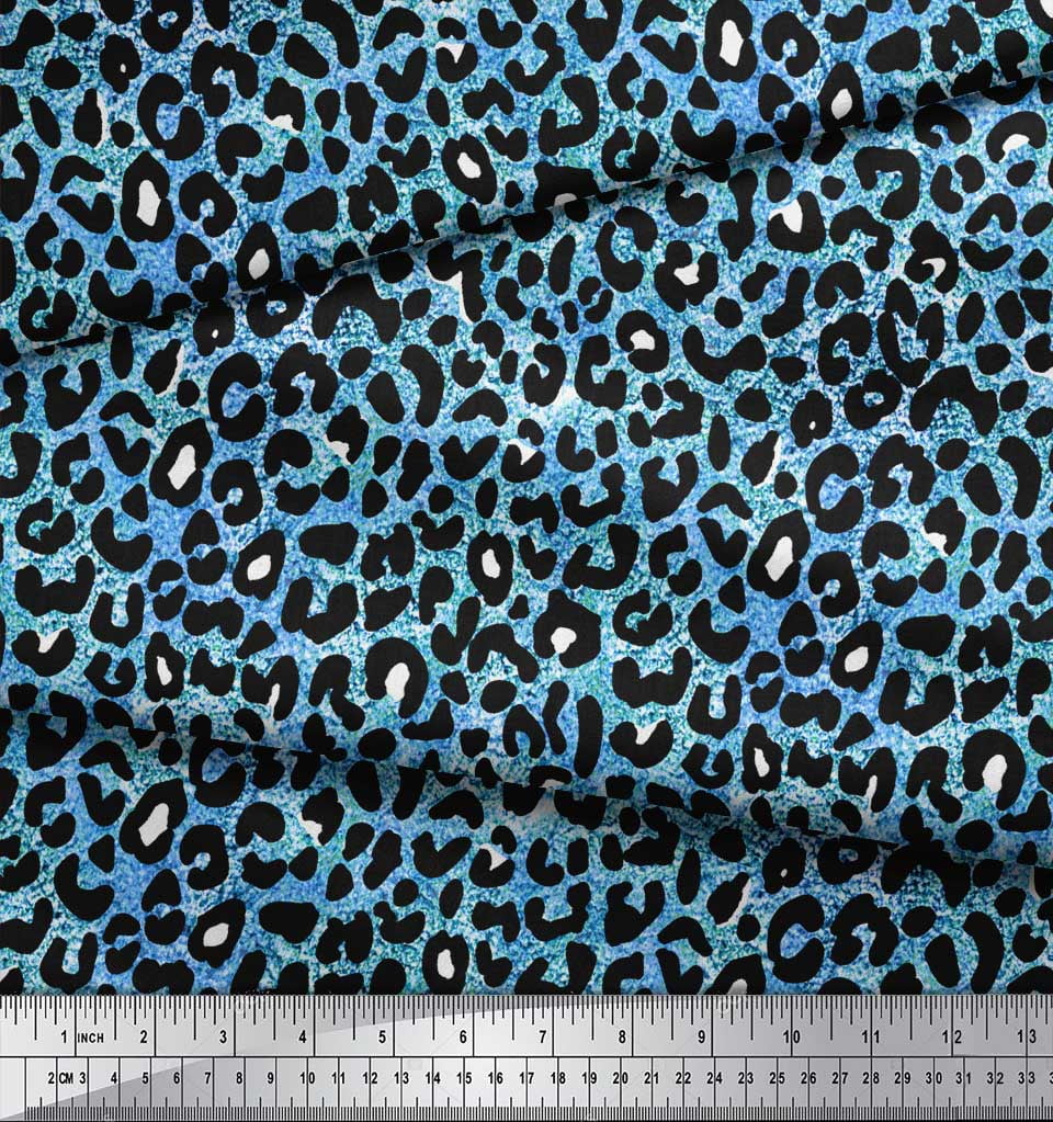 Soimoi Blue Velvet Fabric Leopard Animal Skin Print Fabric by the Yard ...