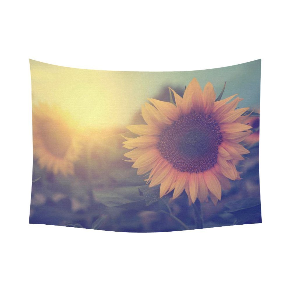 Gckg Beautiful Sunset Retro Yellow Sunflower Tapestry Wall Hanging