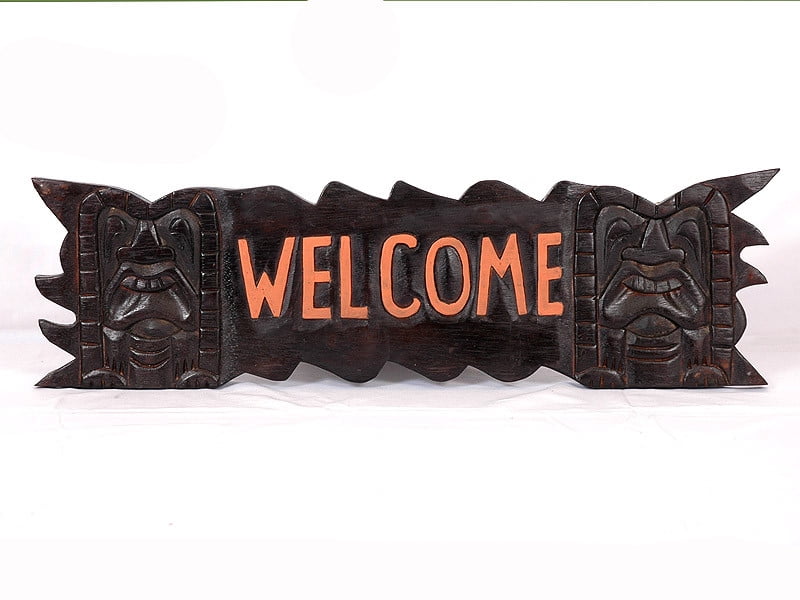 Welcome Tiki Bar Sign w/ Carved Tikis 24 inches - Tiki Bar Decor | # ...