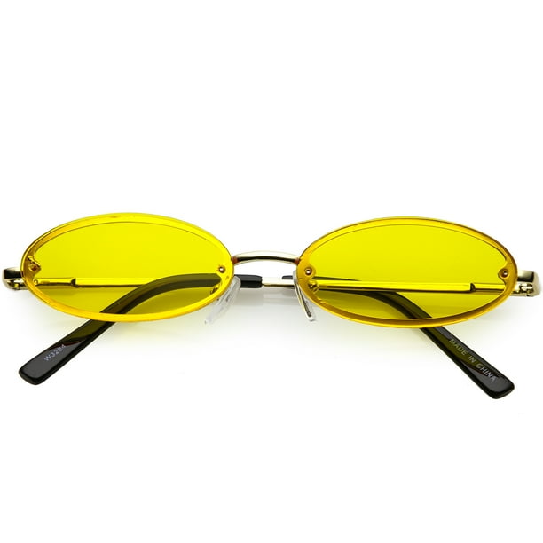 Retro Small Rimless Oval Sunglasses Slim Arms Color Tinted Lens 54mm