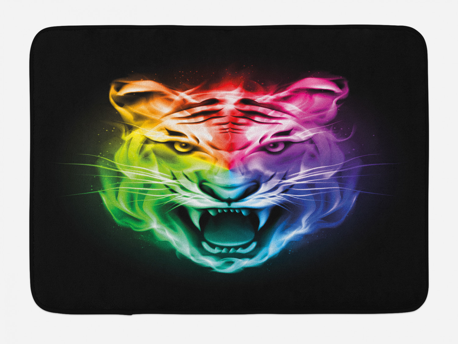 Tiger Bath Mat, Multicolored Abstract Display Large Feline Blazing ...