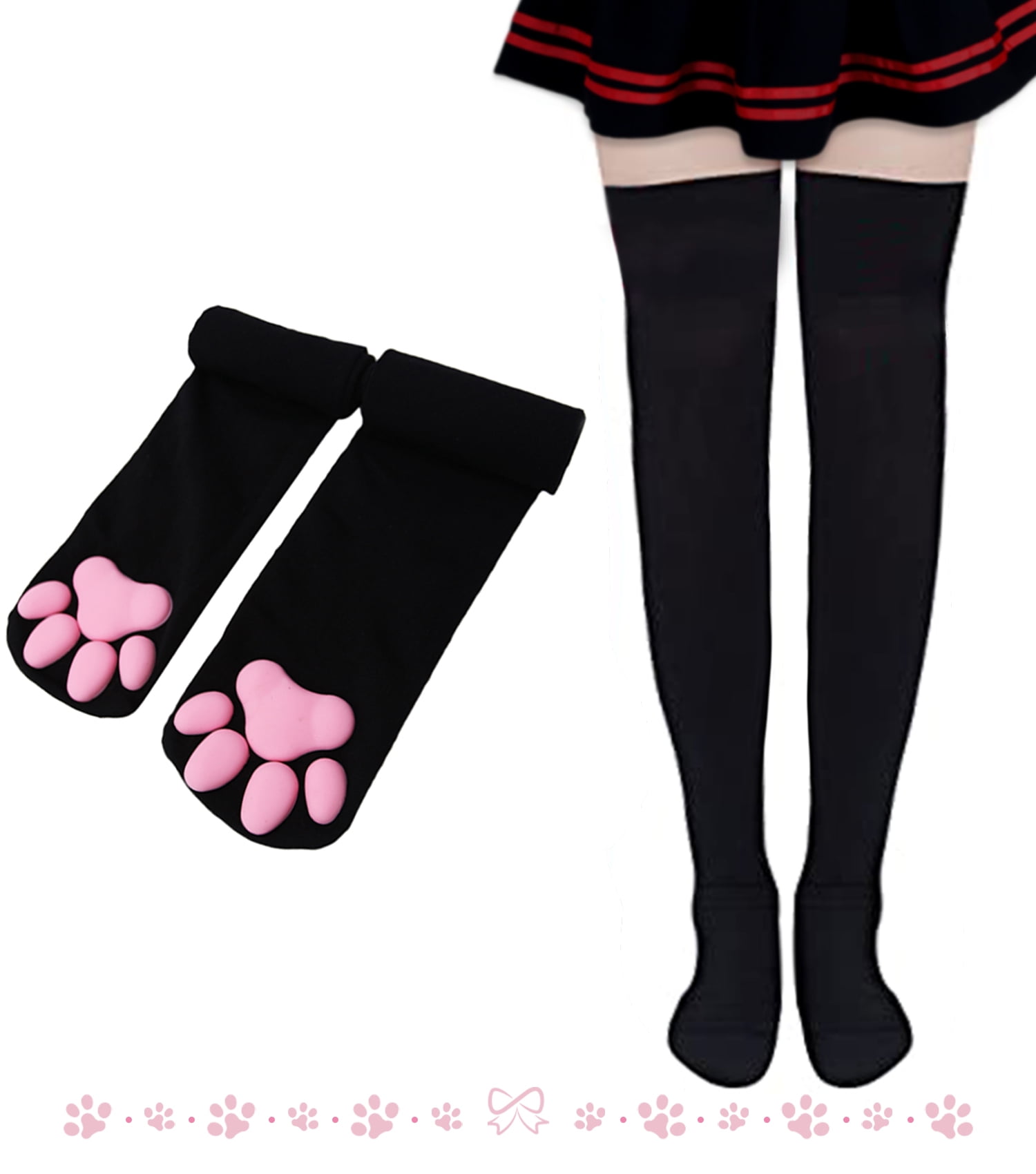 CutiePlusU Cat Paw Thigh High Socks Cute 3D Kitten Claw Stockings ...