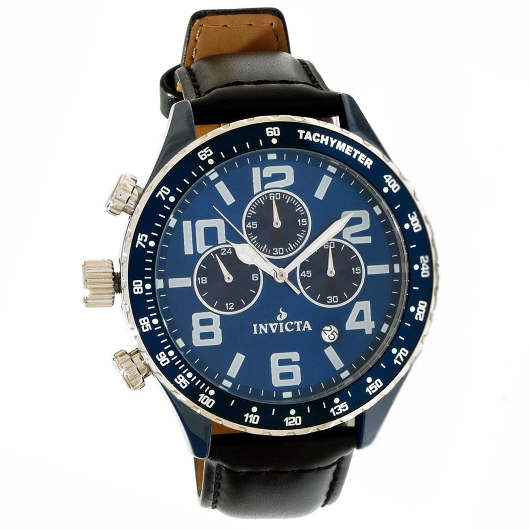 Invicta Men's 11250 I Force Lefty Blue Dial Black Leather Strap ...