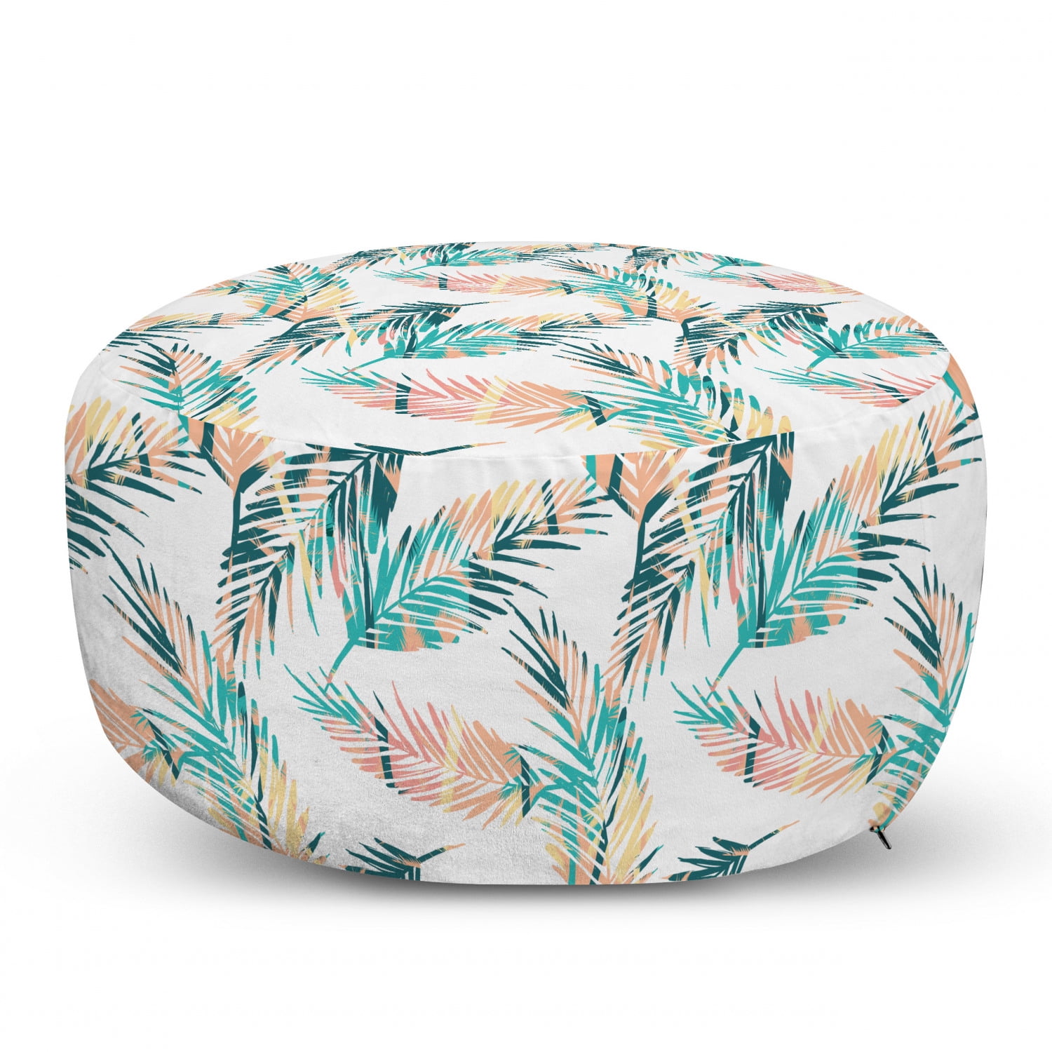 Leaves Pouf Cover with Zipper, Rhythmic Double Exposure Tropical Leaf ...