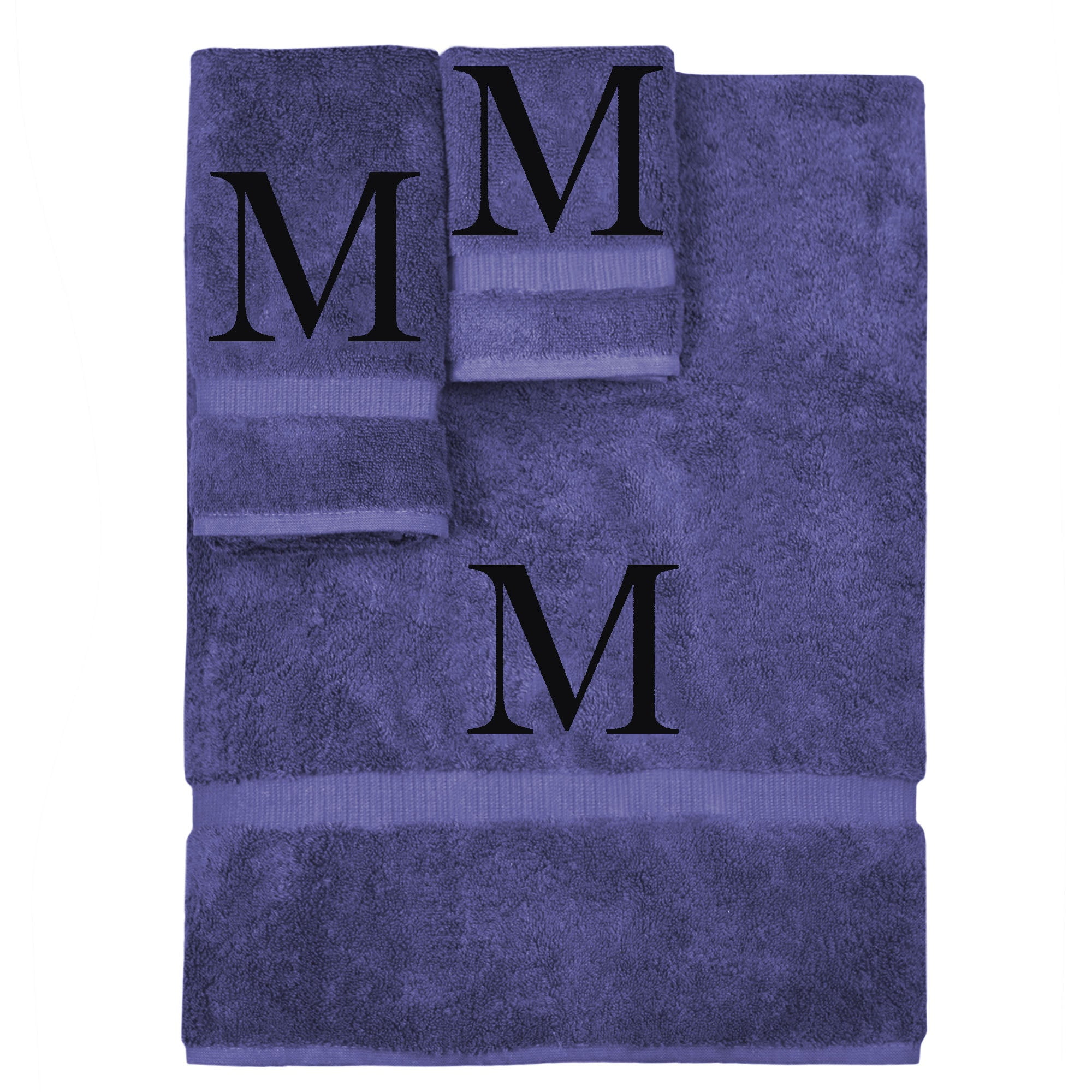 Monogrammed Towel Set, Personalized Gift, Set of 3- Black Block Letter ...
