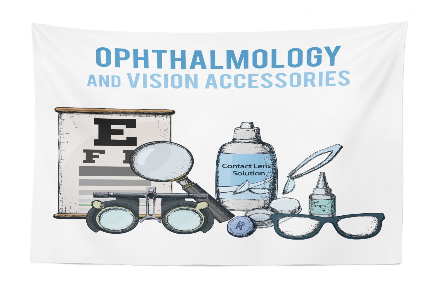 Eye Chart Tapestry, Scattered Optometry Accessories Lens Solution on a ...