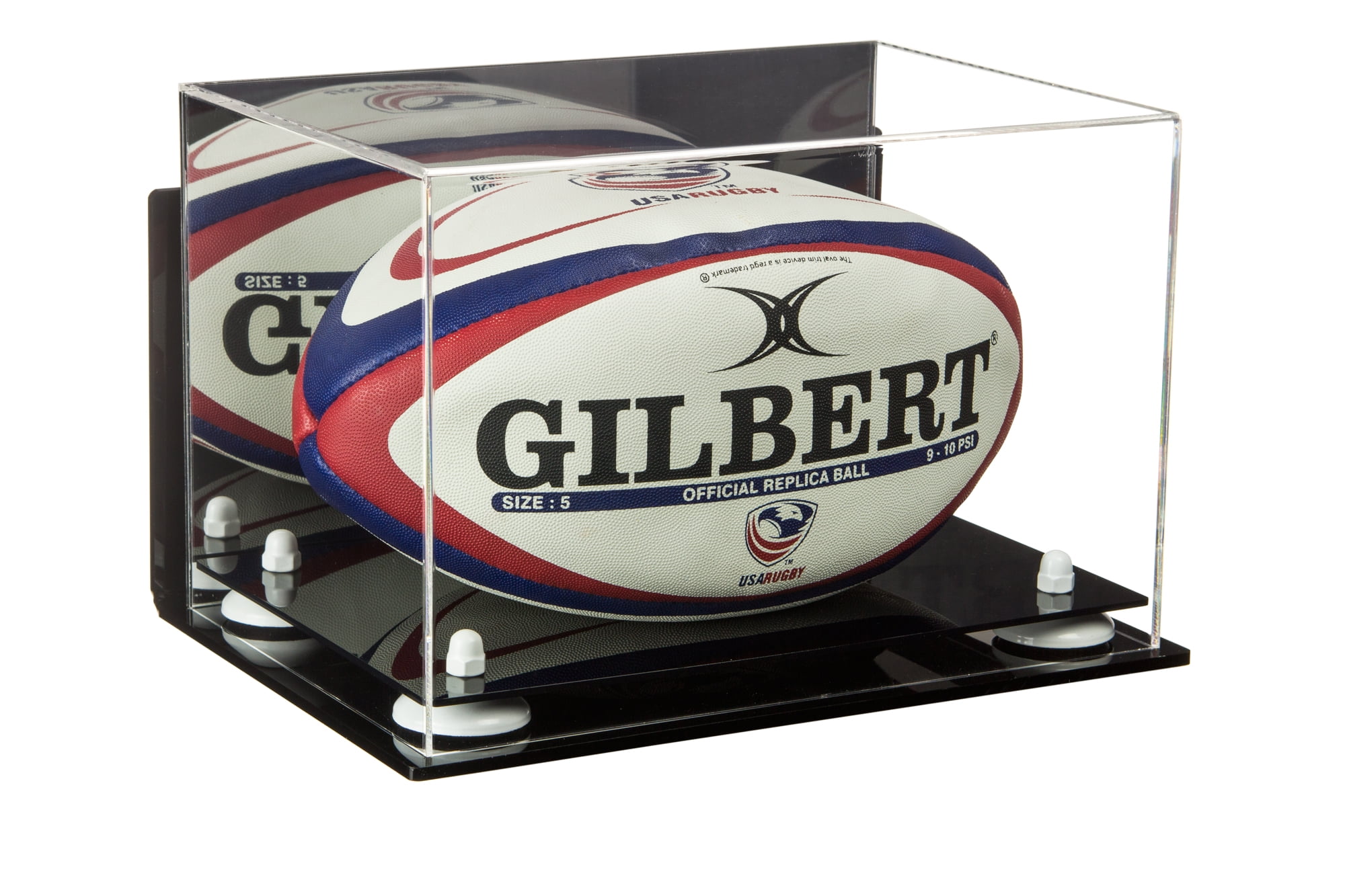 Deluxe Acrylic Rugby Ball Display Case with White Risers, Mirror and ...