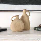 DecMode Slim Jug Inspired Brown Wood Round Vases Set of 2 for Home ...