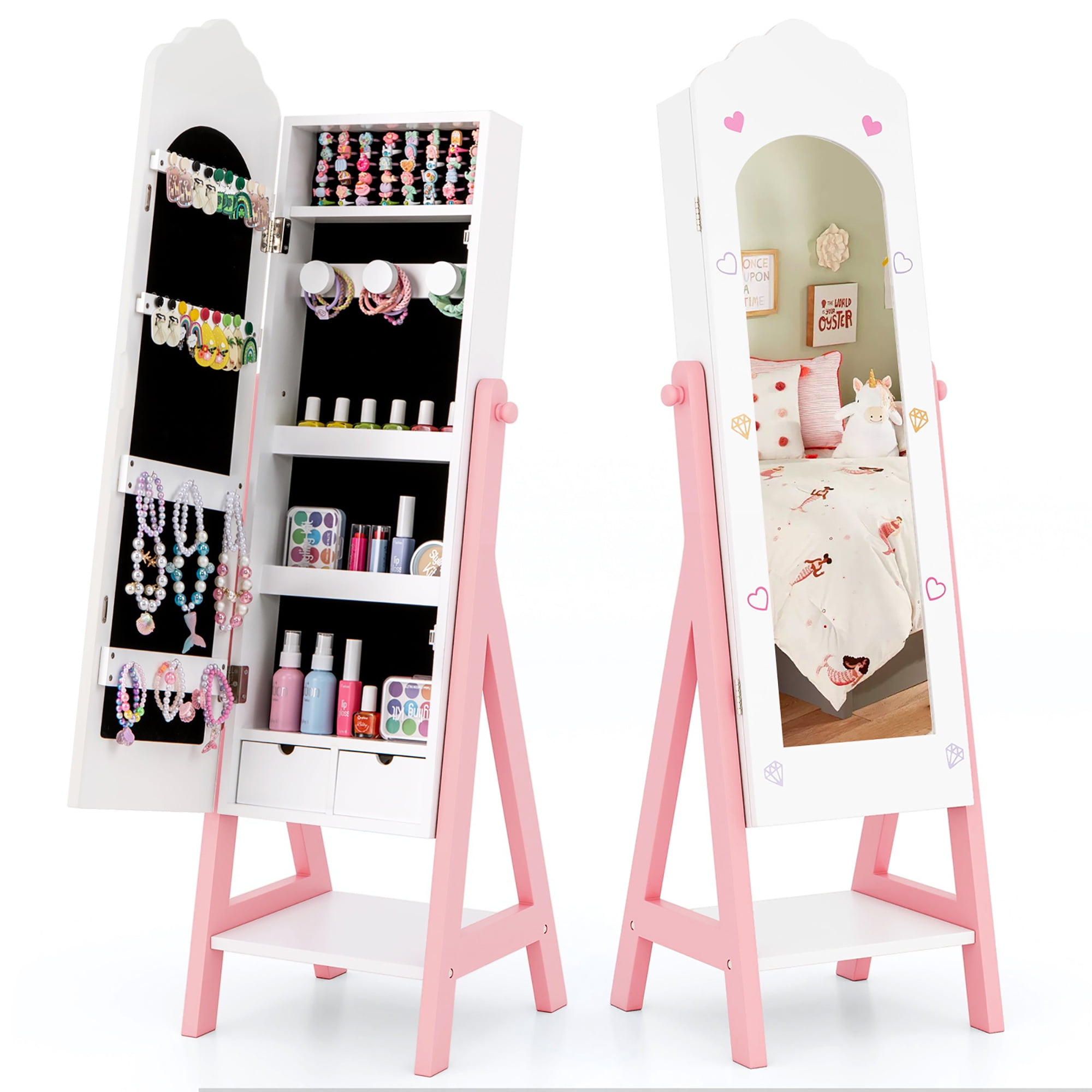 Click here for Gymax Kids Jewelry Cabinet Standing Children Jewel... prices