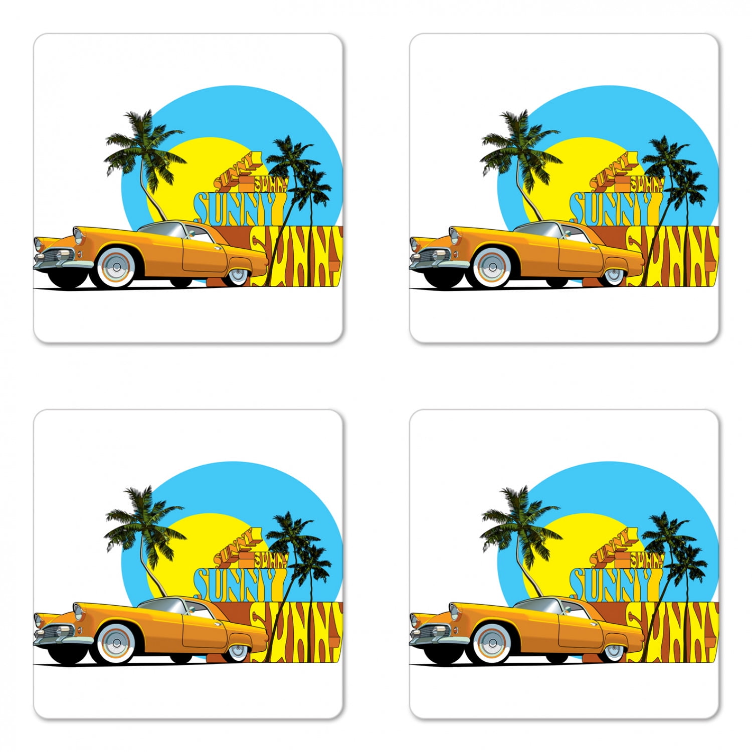 Retro Coaster Set of 4, Vintage Car in Magic City Miami with Exotic ...