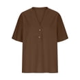 AHTJRT Women's Deep V Neck Linen Shirts Casual Short Sleeve Button Tee ...
