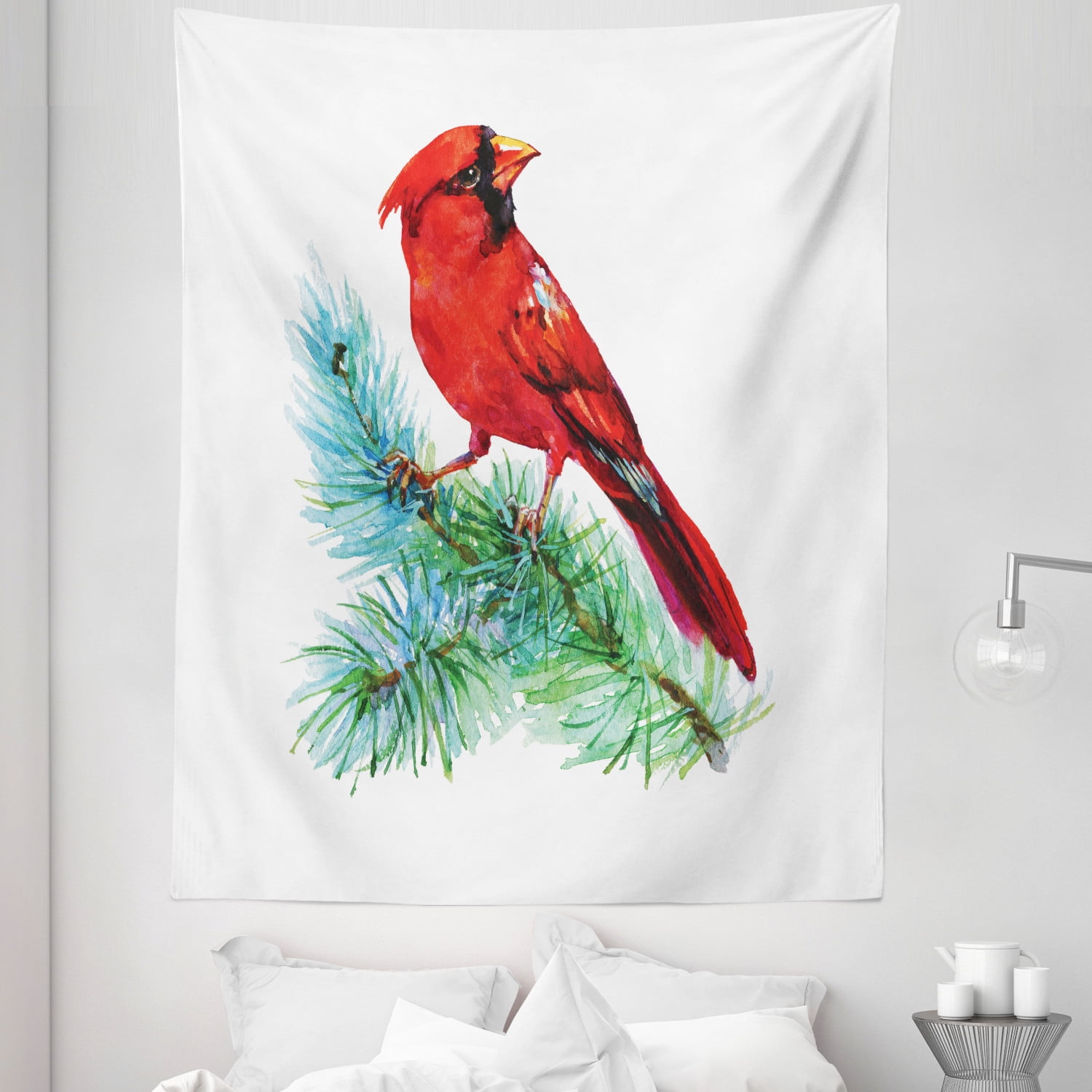 Cardinal Tapestry, Portrait of a Bird Watercolor Vintage Style Nature ...