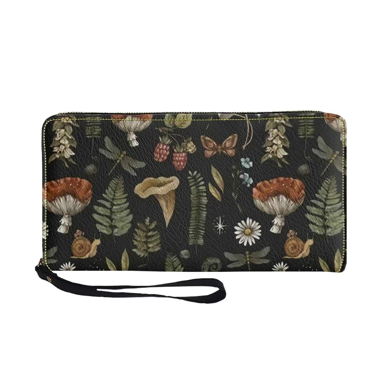Reneword Forest Mushroom Leaves Print Wallet for Women PU Leather Cell ...