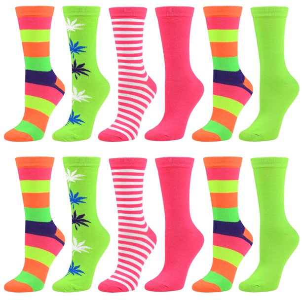 12 Pairs Women’s Colorful Crew Socks Patterned Novelty Fun Socks for ...