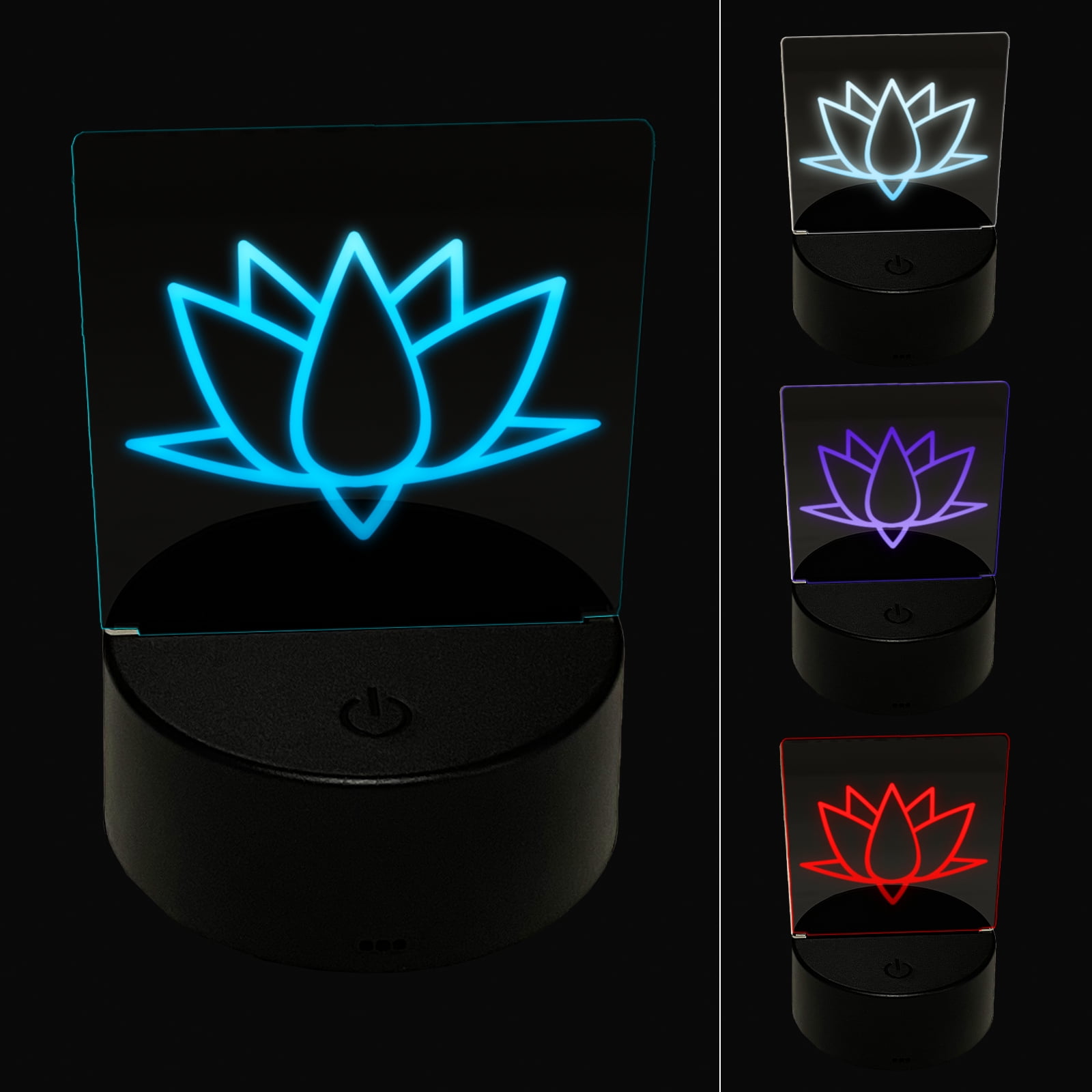 Lotus Flower Outline LED Night Light Sign 3D Illusion Desk Nightstand ...