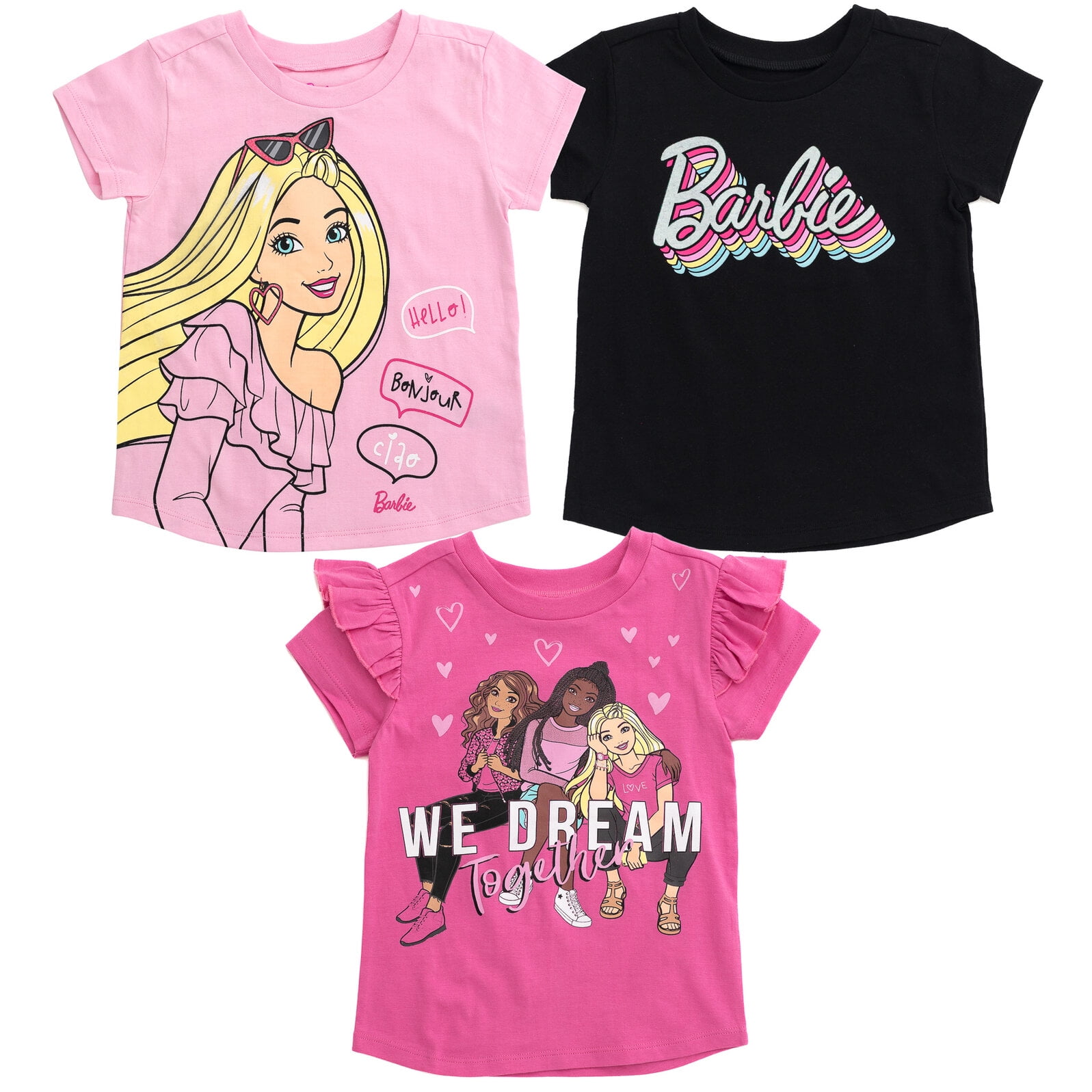 Barbie Little Girls 3 Pack T-Shirts Toddler to Big Kid - Walmart.com