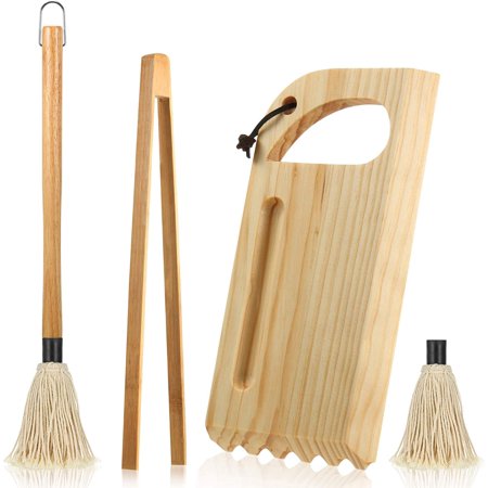 Wood Grill Scraper Tool Set, Wooden Barbecue Grill Grate Cleaner, Wood ...