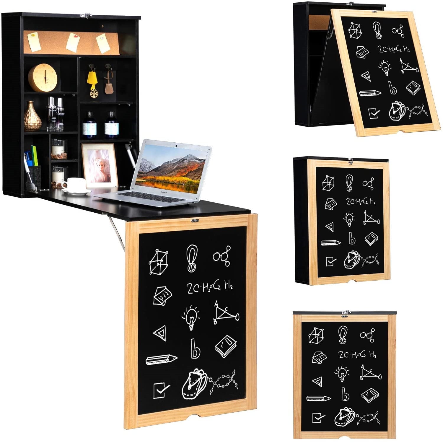 Ktaxon Wall Mounted Table, Fold Out Convertible Desk with Chalkboard ...