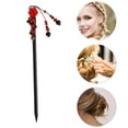Unique Bargains Hair Chopstick for Women Black Red 1 Pc [Flower Beads ...