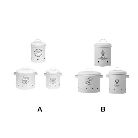 Pack of 3 Potato Bin Carbon Steel Pieces Kitchen Canister Garlic ...