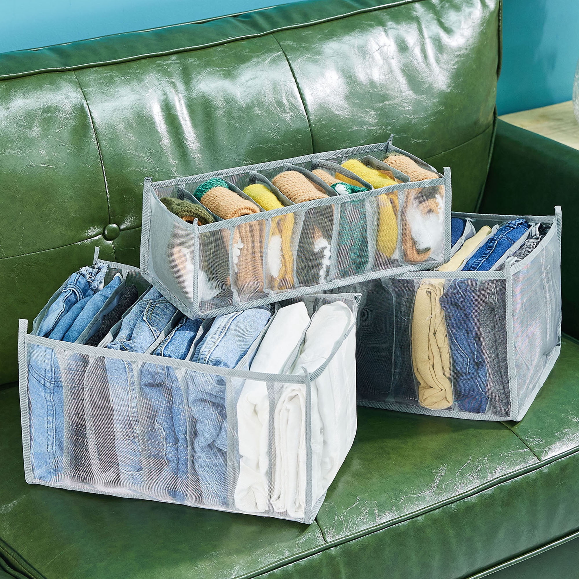 hirigin Wardrobe Clothes Organizer 9 Grids Nylon Mesh Washable Foldable ...