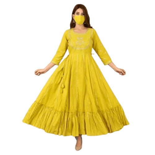 Click here for Dweep Sara Yellow Solid Print Anarkali Dress prices