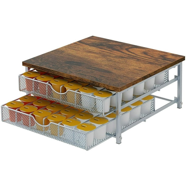 2 Tier Coffee Pod Storage Rack Dispenser 72 K Cup Organizer Drawer ...