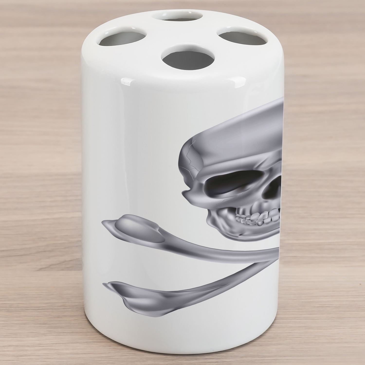 Grey Ceramic Toothbrush Holder, Vivid Skull and Crossed Bones Dangerous ...