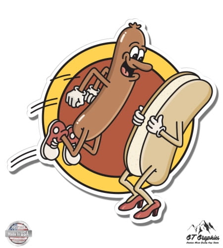 Hot Dog Jumping in Bun Funny - 3" Vinyl Sticker - For Car Laptop I-Pad ...