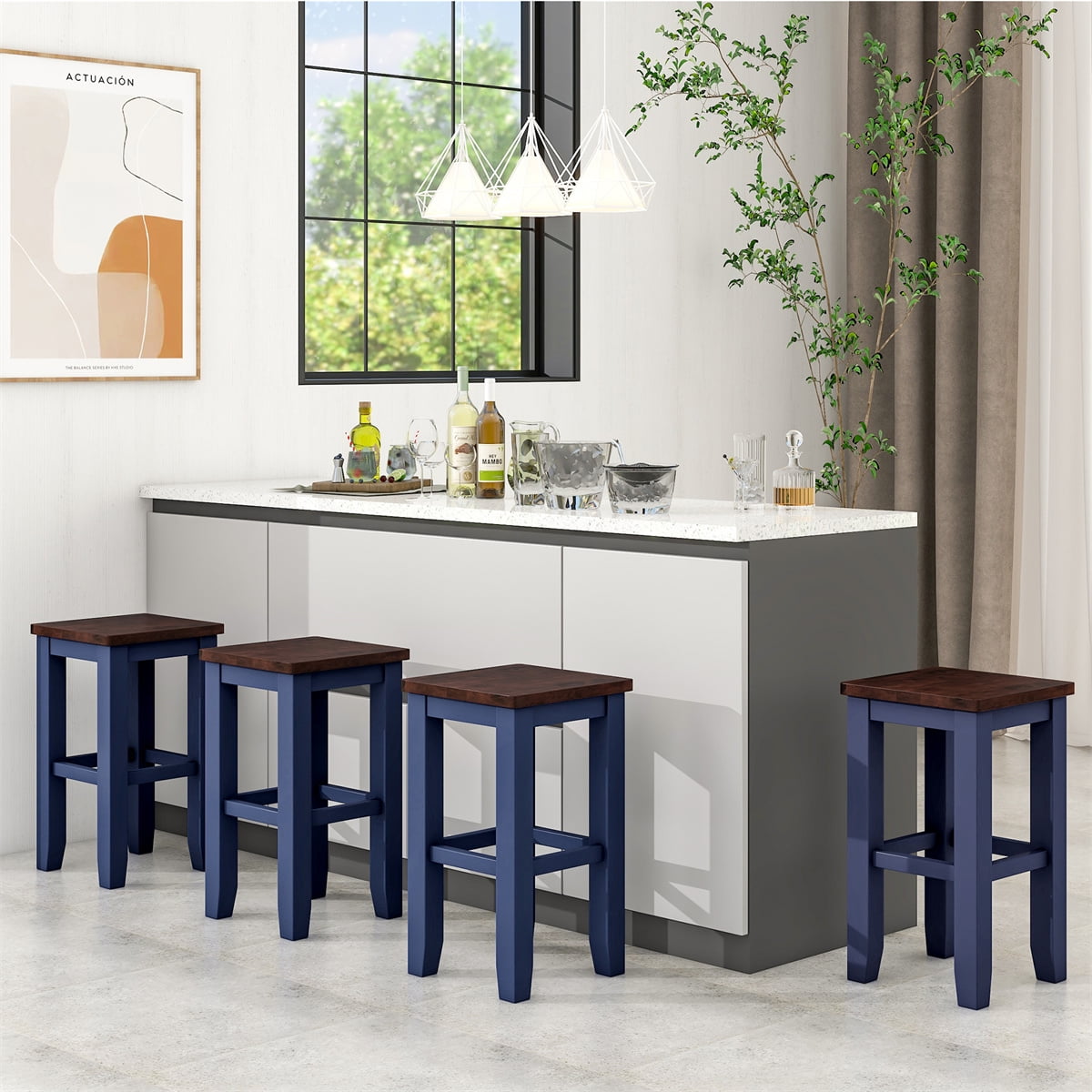 Dining Stools Set of 4, Counter Height Dining Stools with Footrest ...