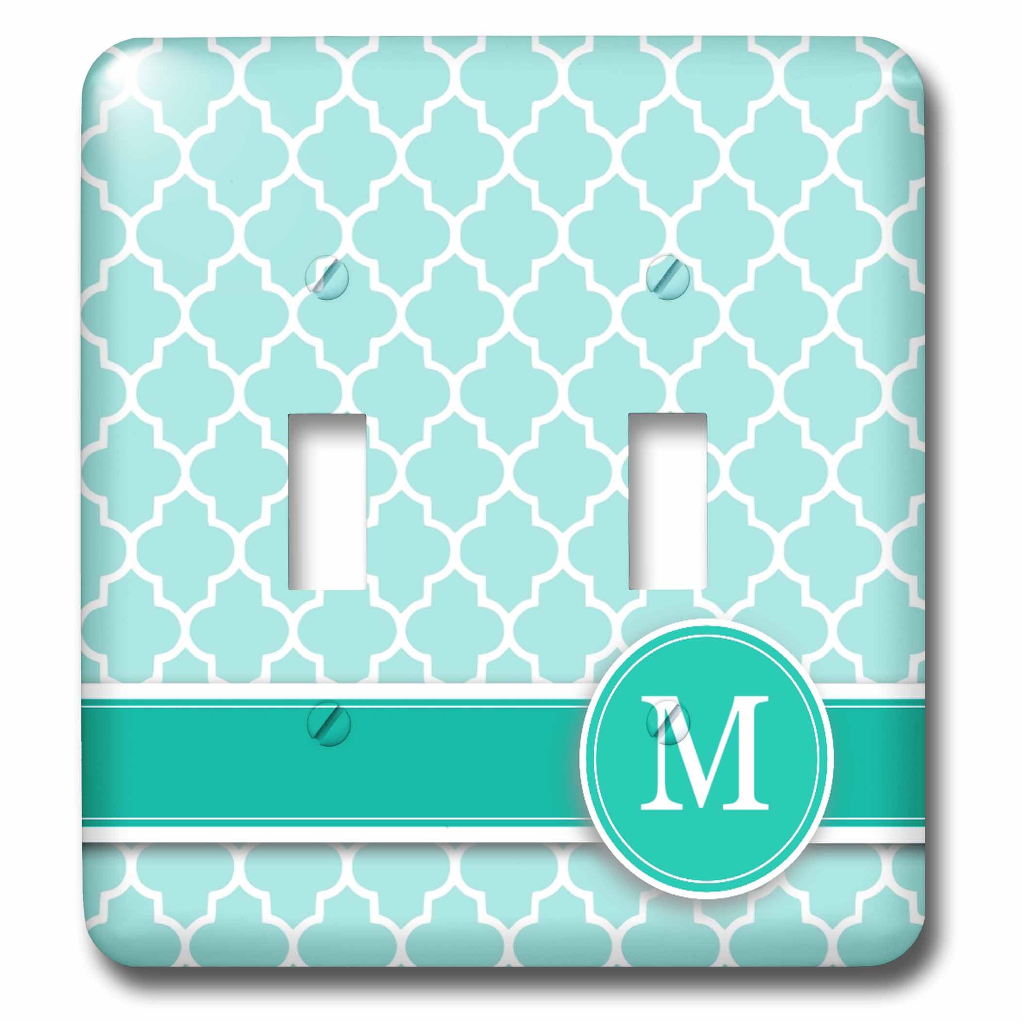 Personalized letter M aqua blue quatrefoil pattern Teal turquoise mint ...