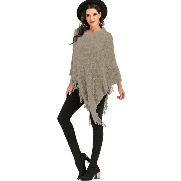 SAYFUT Women's Elegant Trendy Ruffle Batwing Fringe Shawl Wrap Poncho ...