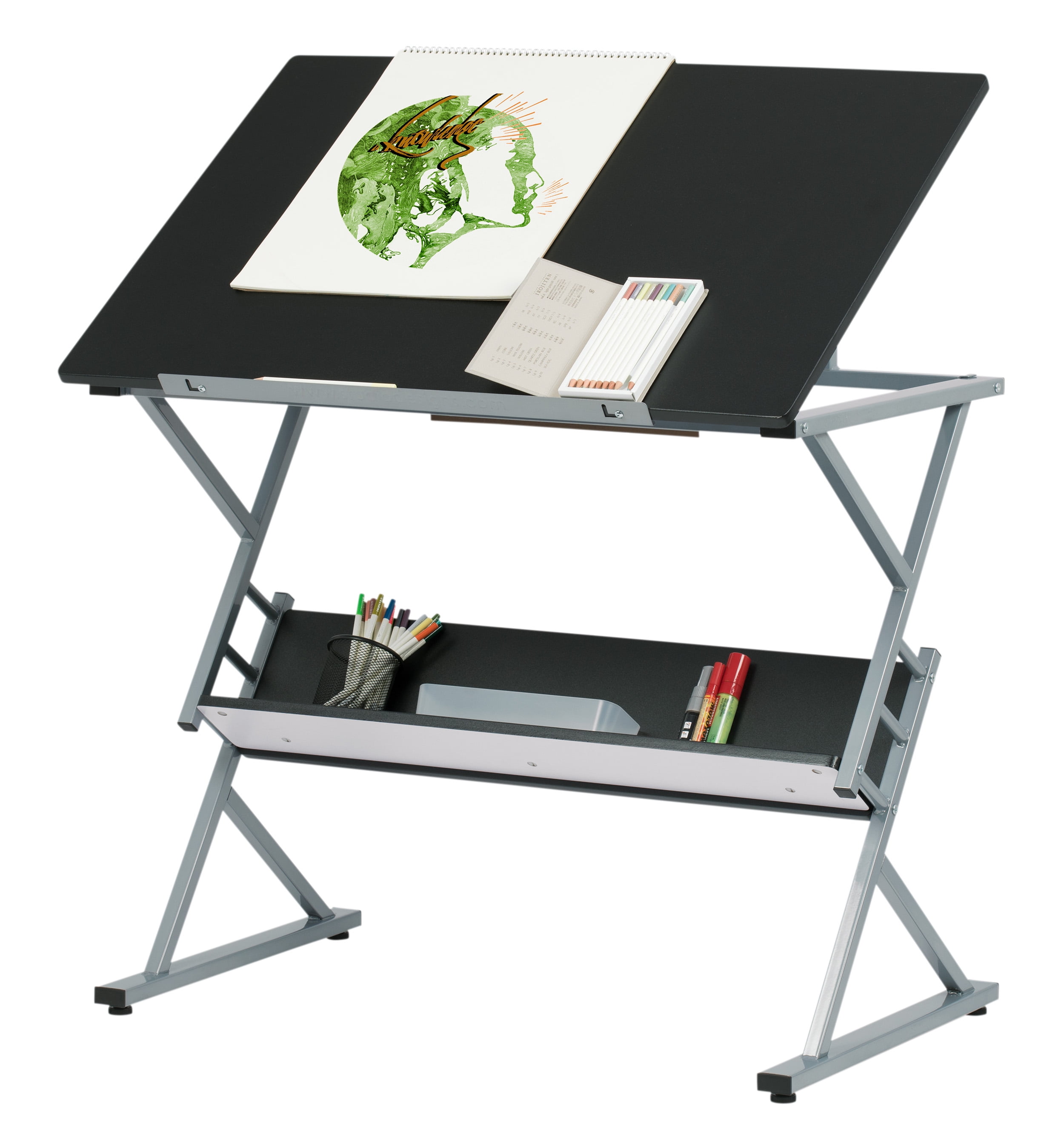 Studio Designs Prime Adjustable Top Drawing Table, in Silver / Black ...