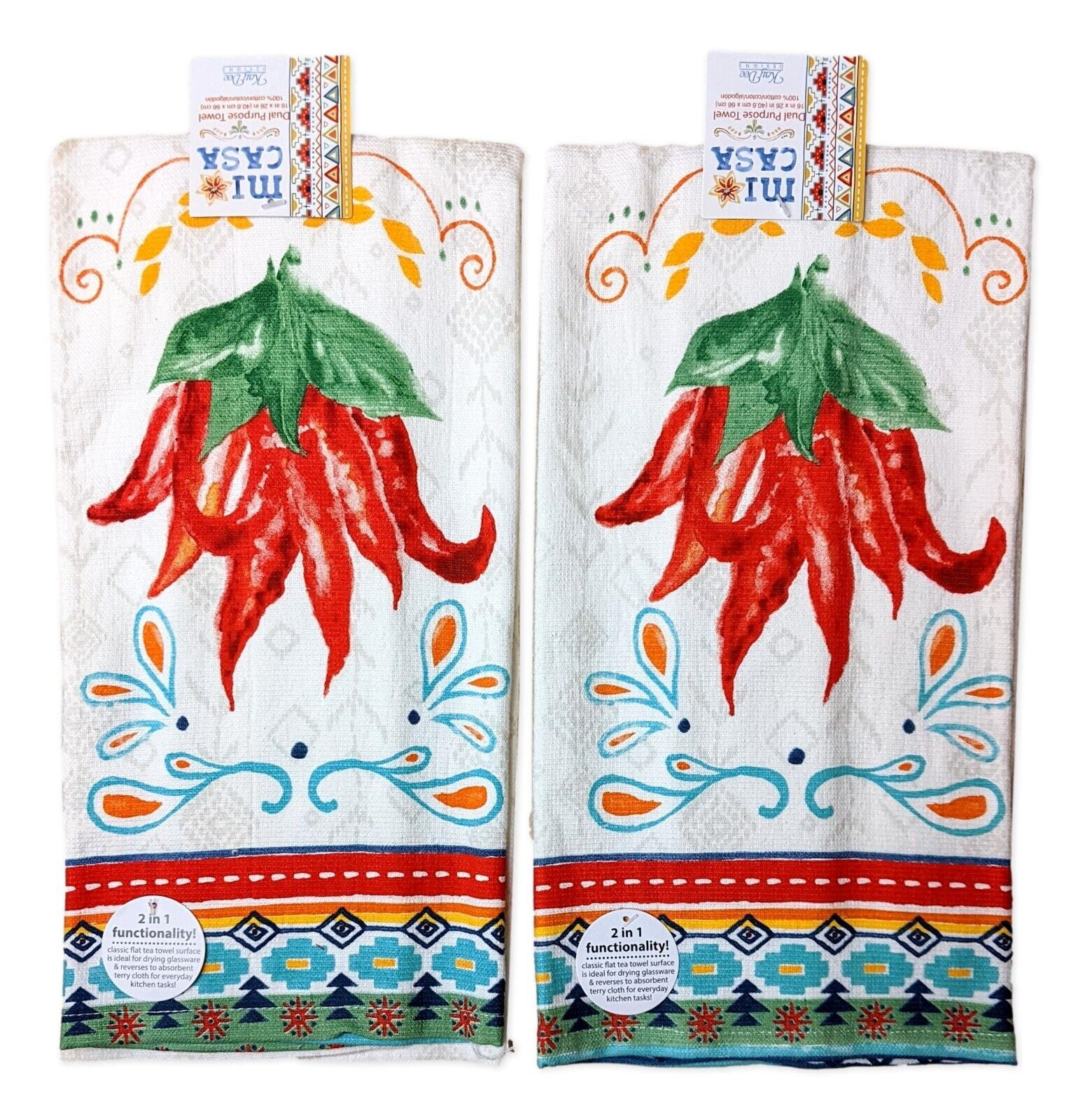 Set of 2 Mi Casa HOT CHILI PEPPERS Terry Kitchen Towels by Kay Dee ...