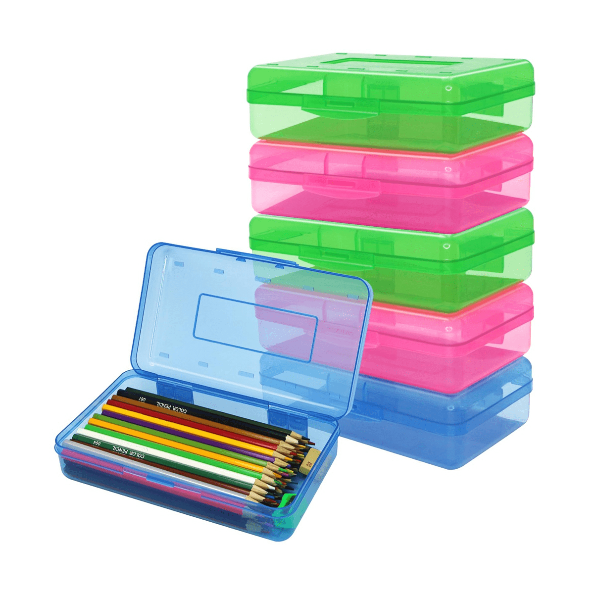6 Pack Plastic Pencil Boxes Case Bulk Assorted Colors Capacity Pencil Box Clear Pencil Case with Lid Snap Closure Walmart