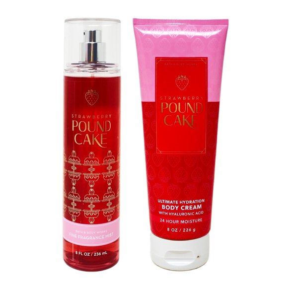 Bath & Body Works Strawberry Pound Cake Set - Lotion, Mist, Gel (8oz ...