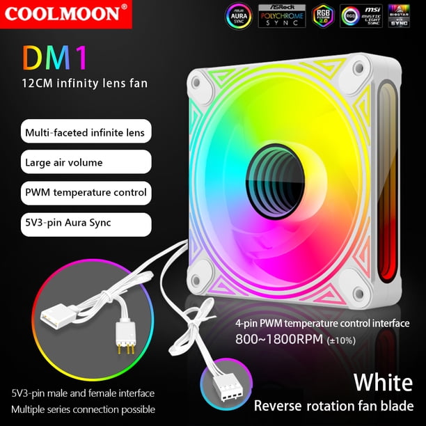 Admirador COOLMOON DM1 5V 3PIN ARGB 12V 4PIN PWM Luminous PC Case Fan ...