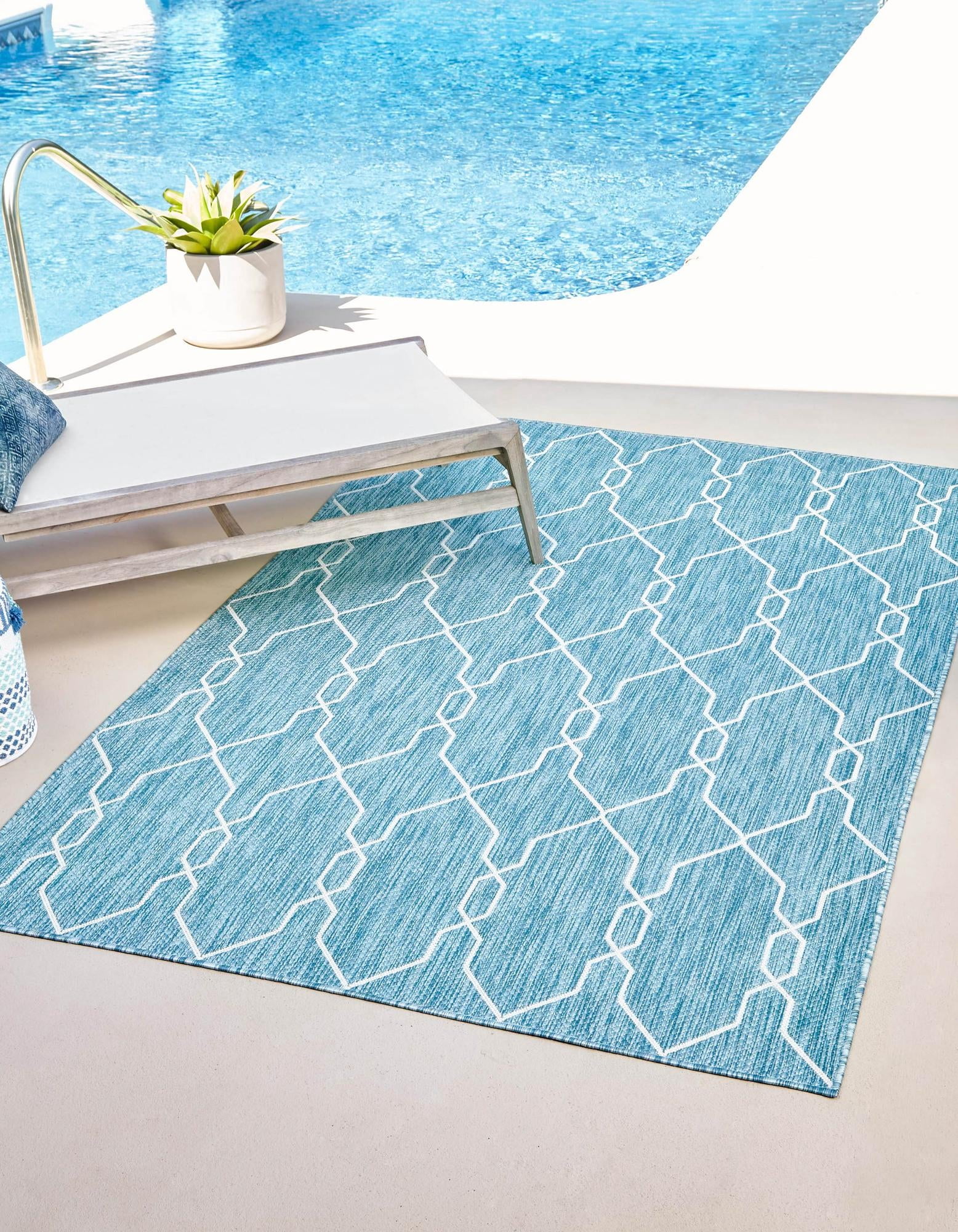 Unique Loom Links Trellis Indoor/Outdoor Trellis Rug Light Aqua/Ivory 9 ...