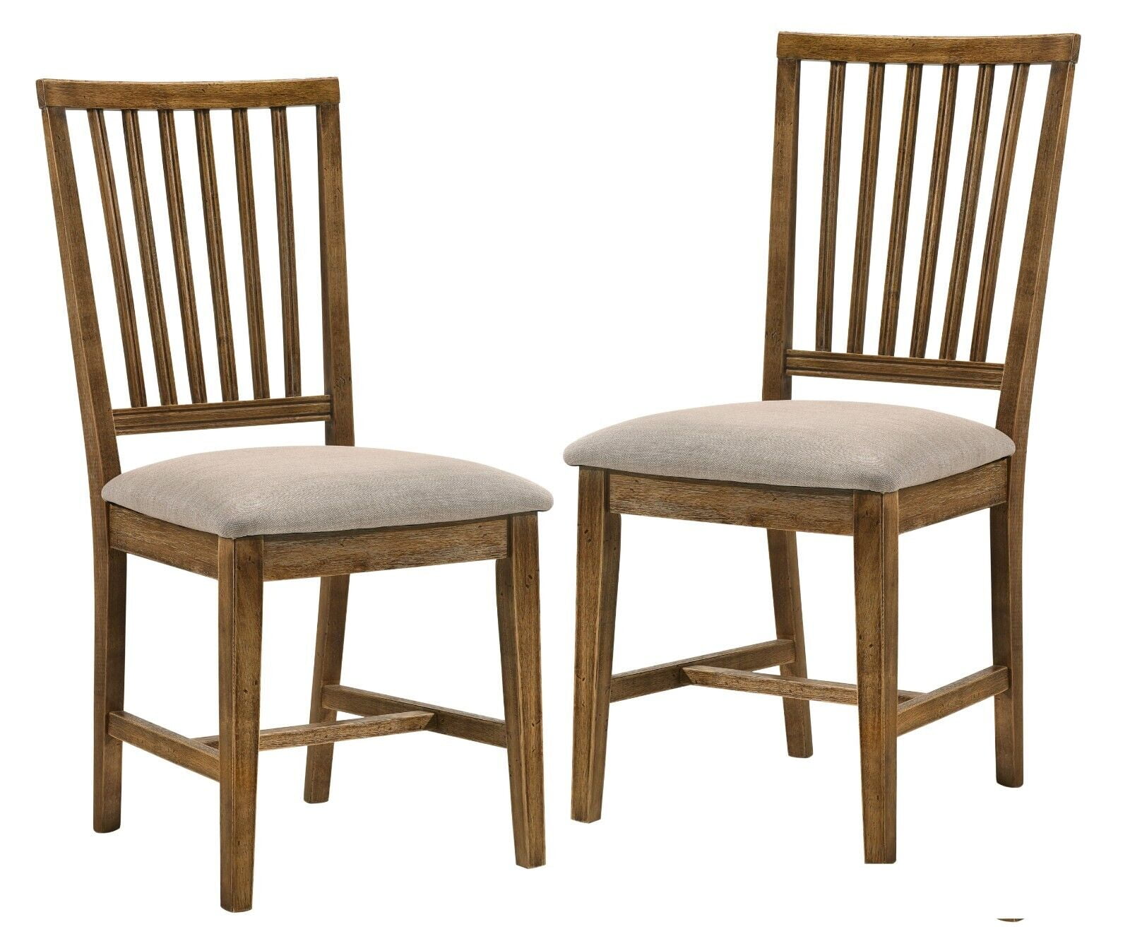 Wooden Side Chairs 6pc Set Weathered Oak Finish Frame Upholstered Seat ...
