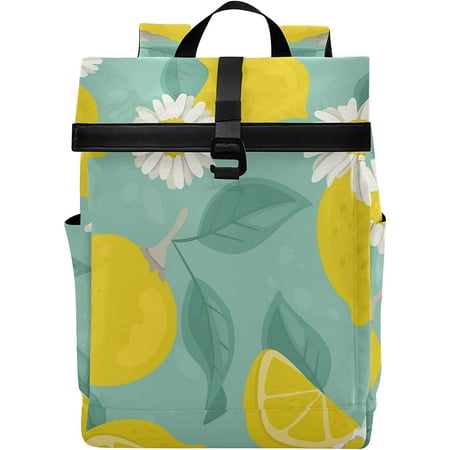 Lemons Camomile Flowers and Leaves Backpack Roll Top Daypack Laptop ...