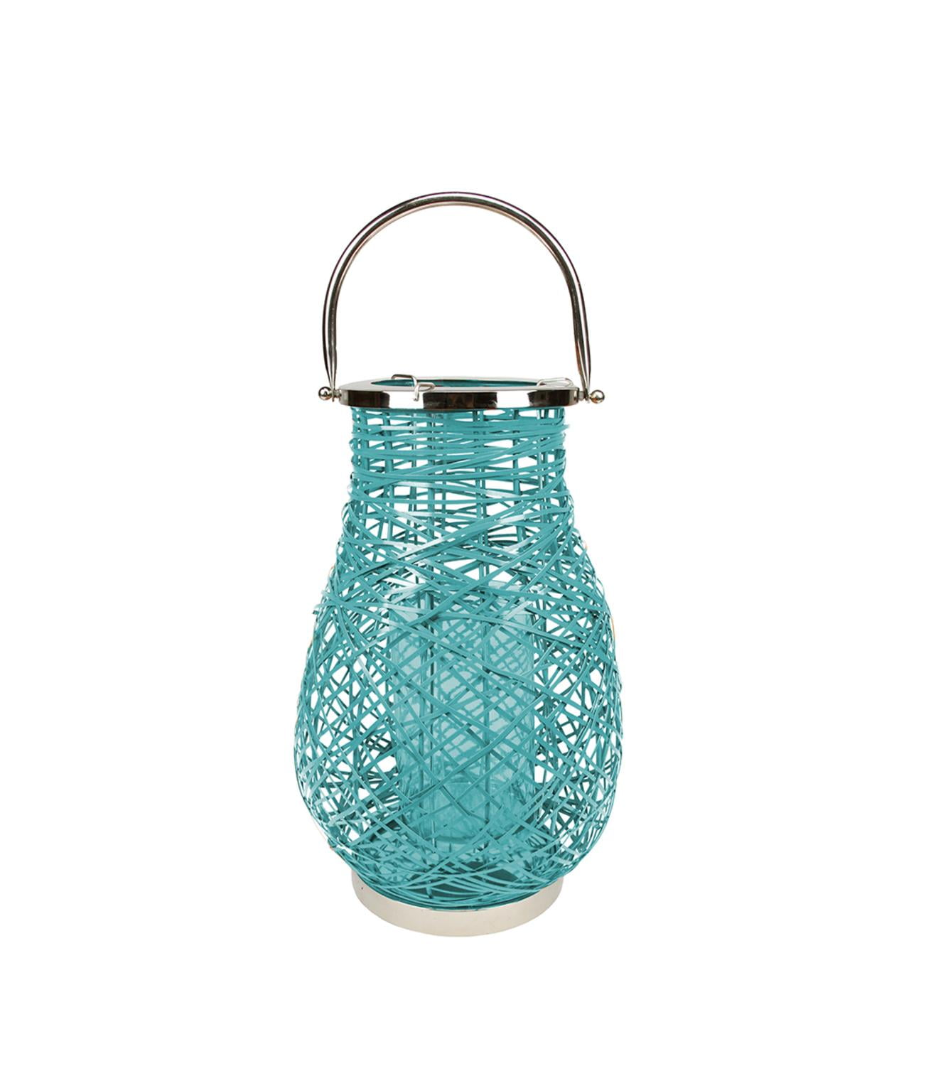 16.25" Modern Turquoise Blue Decorative Woven Iron Pillar Candle ...